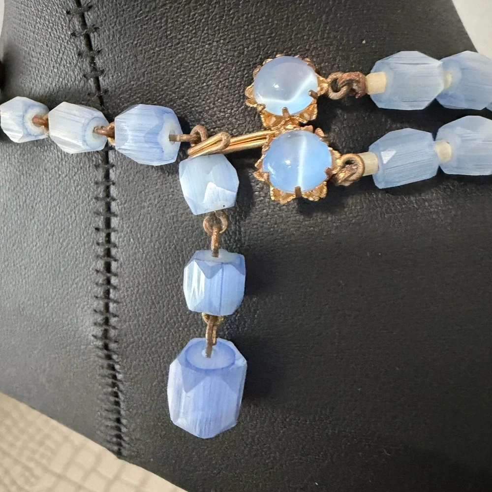 Jewelry | Vintage Art Deco Double Necklace Czech Blue Satin Cube Glass ...